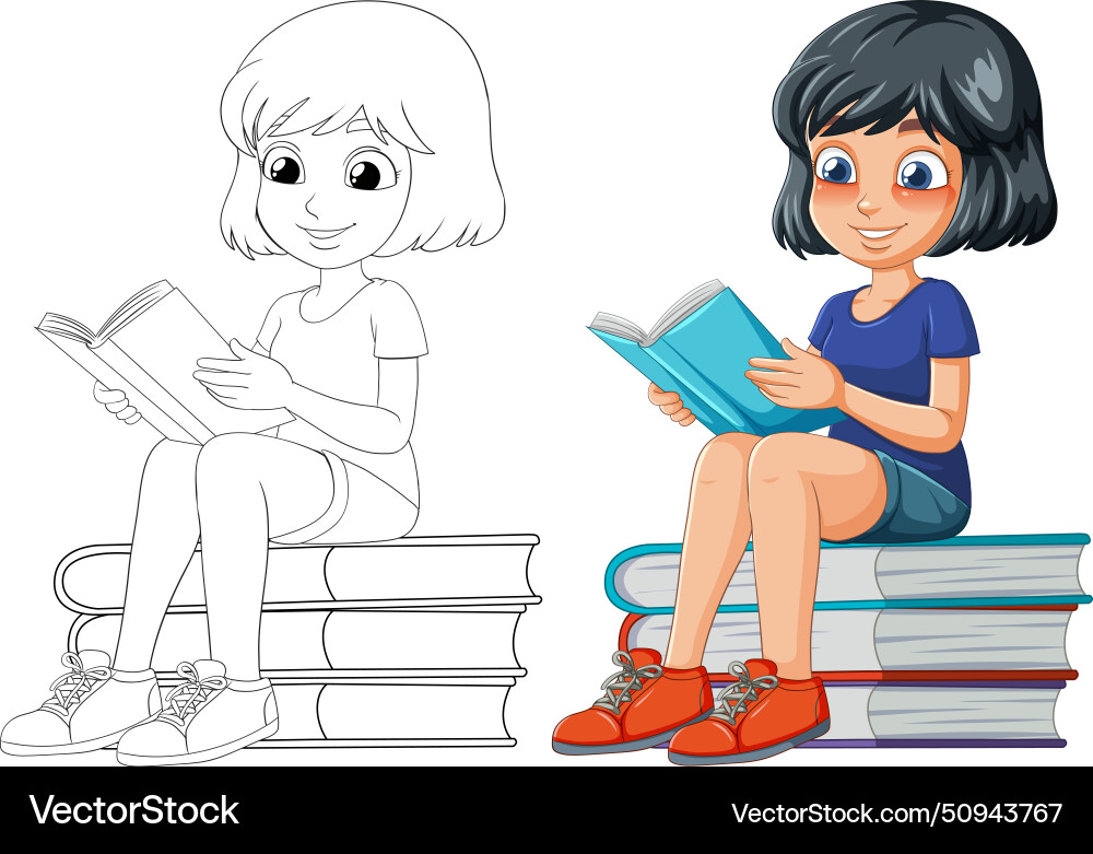 A girl reading on stack of books Royalty Free Vector Image