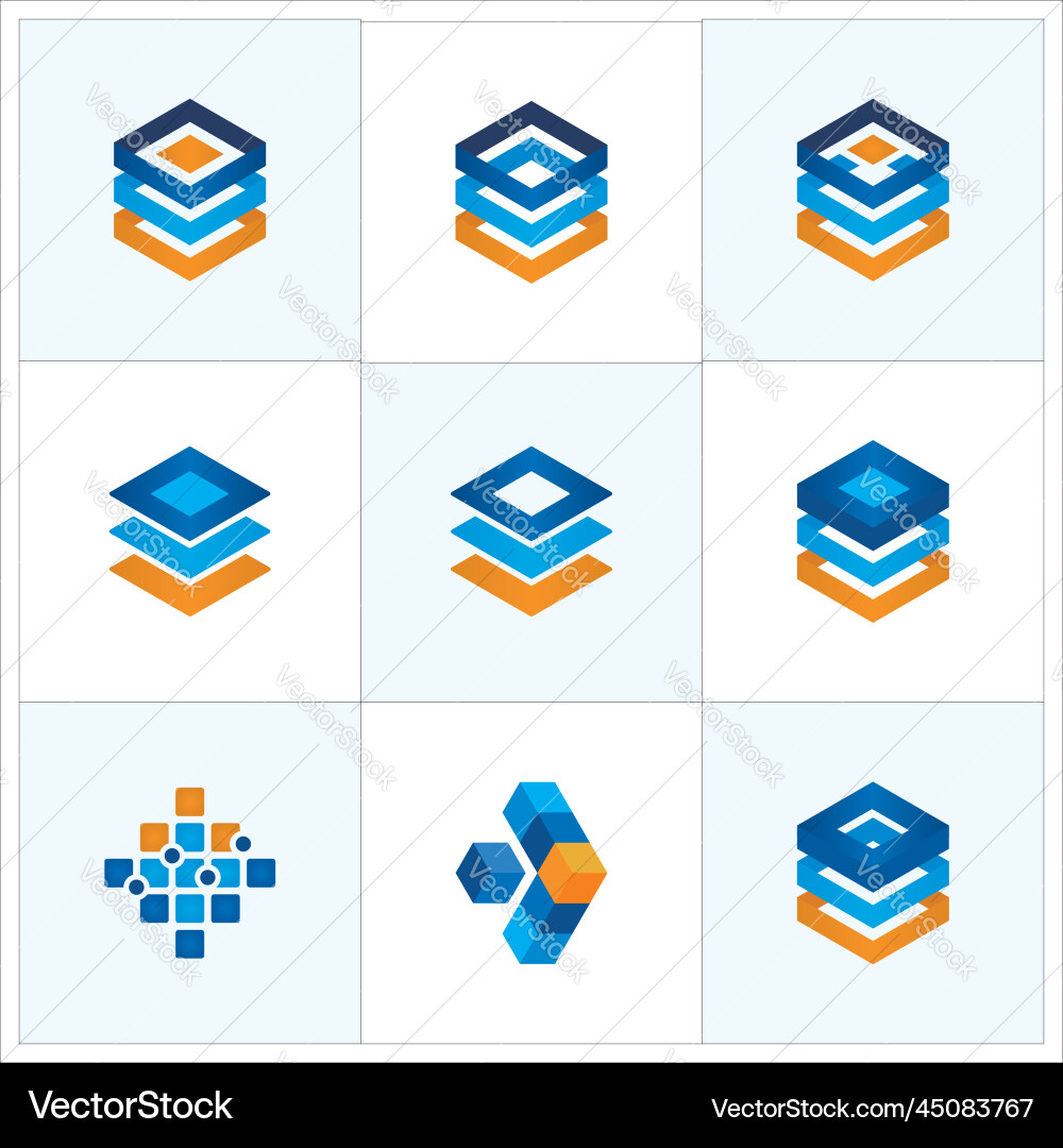 Abstract geometric data layer logo icon set Vector Image