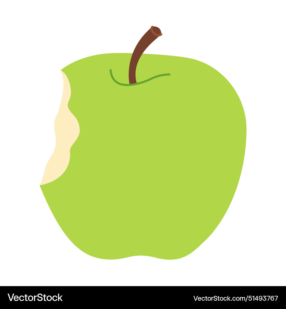 Green bitten apple hand drawn trendy flat style Vector Image