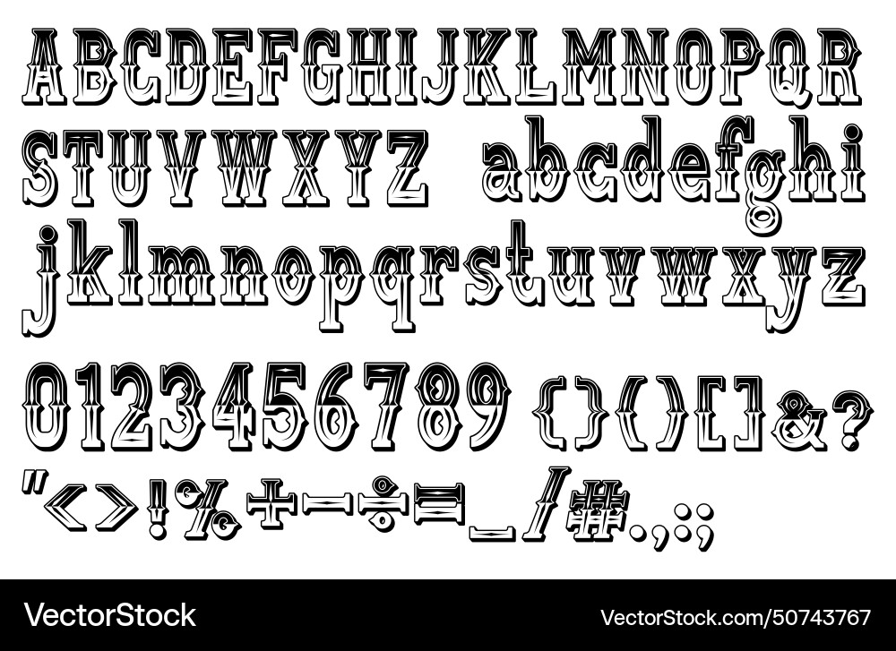 Old 3d western alphabet letters font Royalty Free Vector