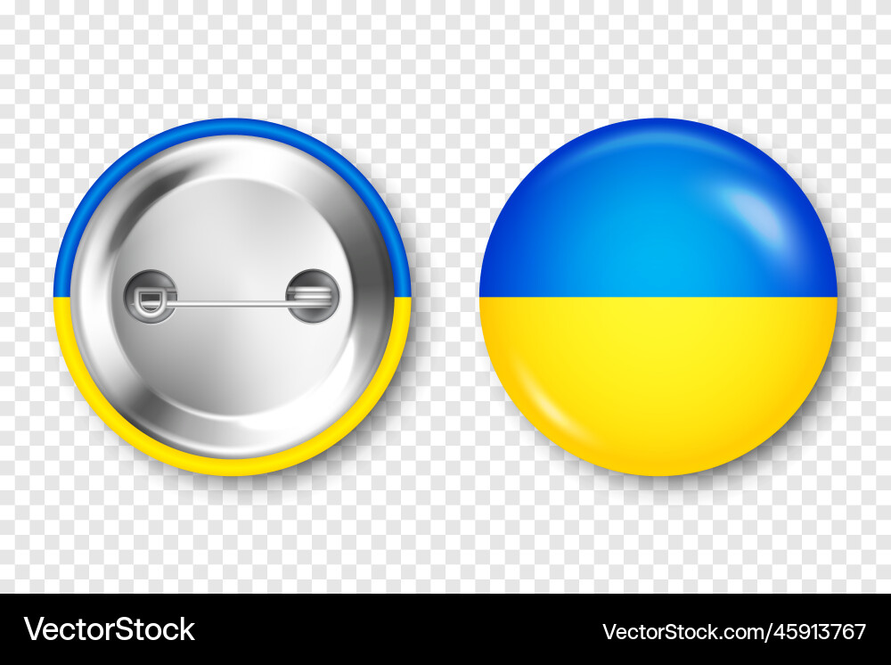 Realistic button badge with printed ukrainian flag