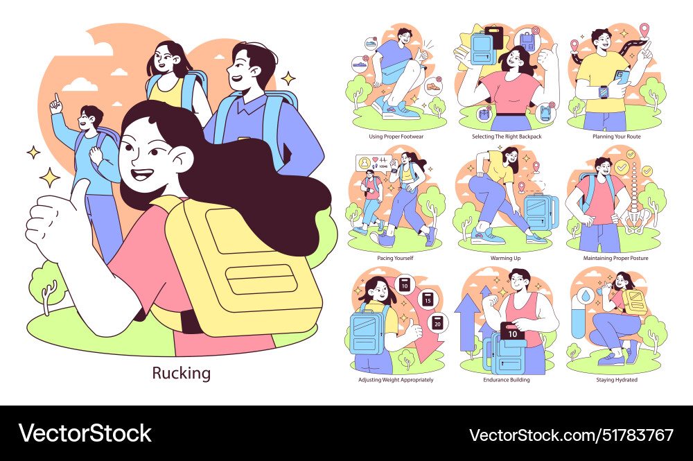 Rucking set flat Royalty Free Vector Image - VectorStock