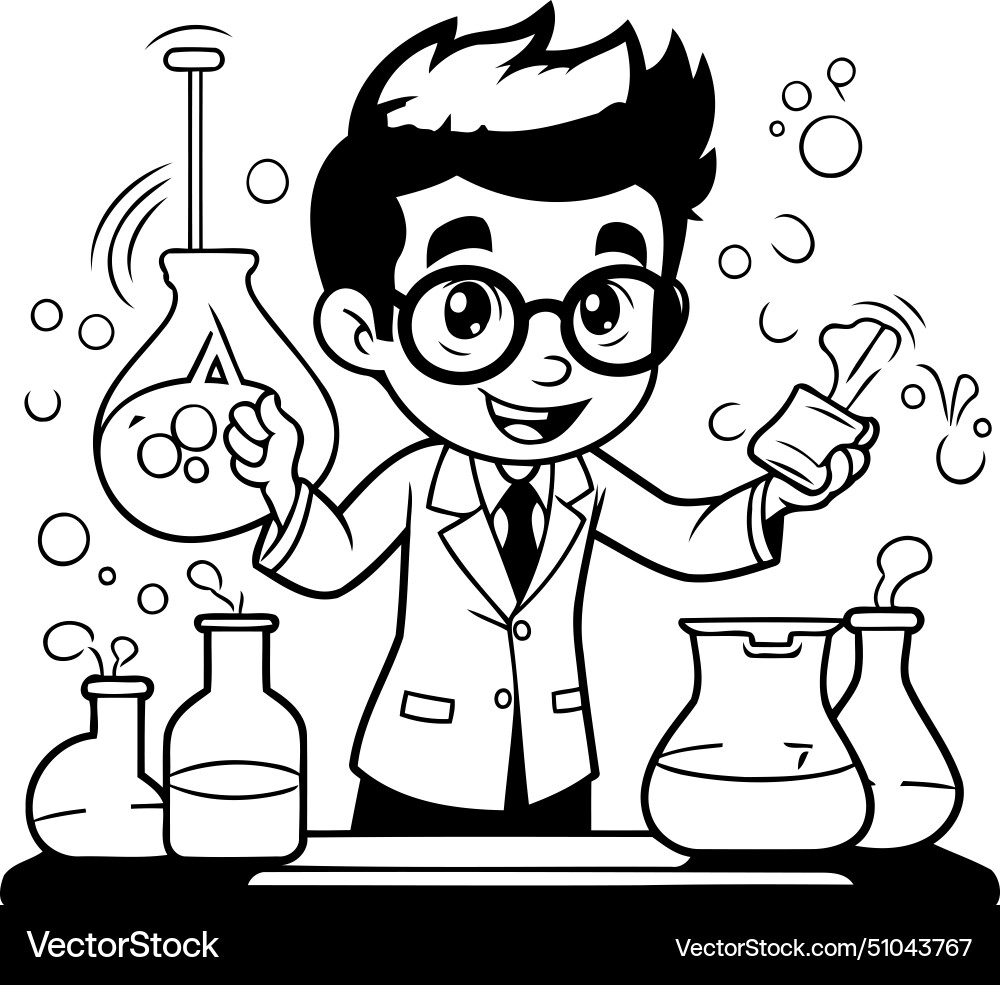 Scientist with flasks in the laboratory cartoon Vector Image