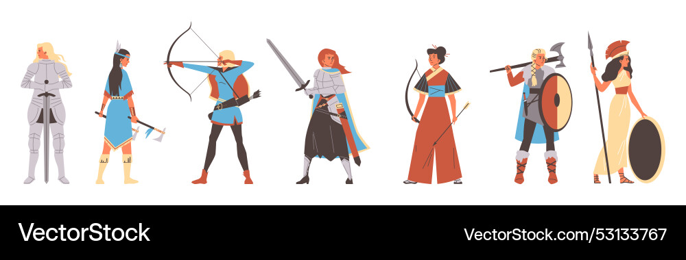 Set of female warrior characters Royalty Free Vector Image