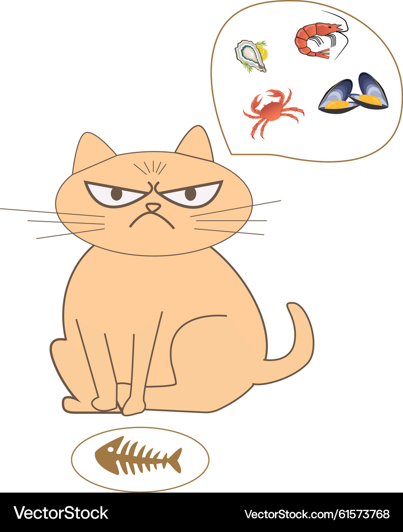 Grumpy hungry cat thinking about seafood – Royalty-Free Vector ...