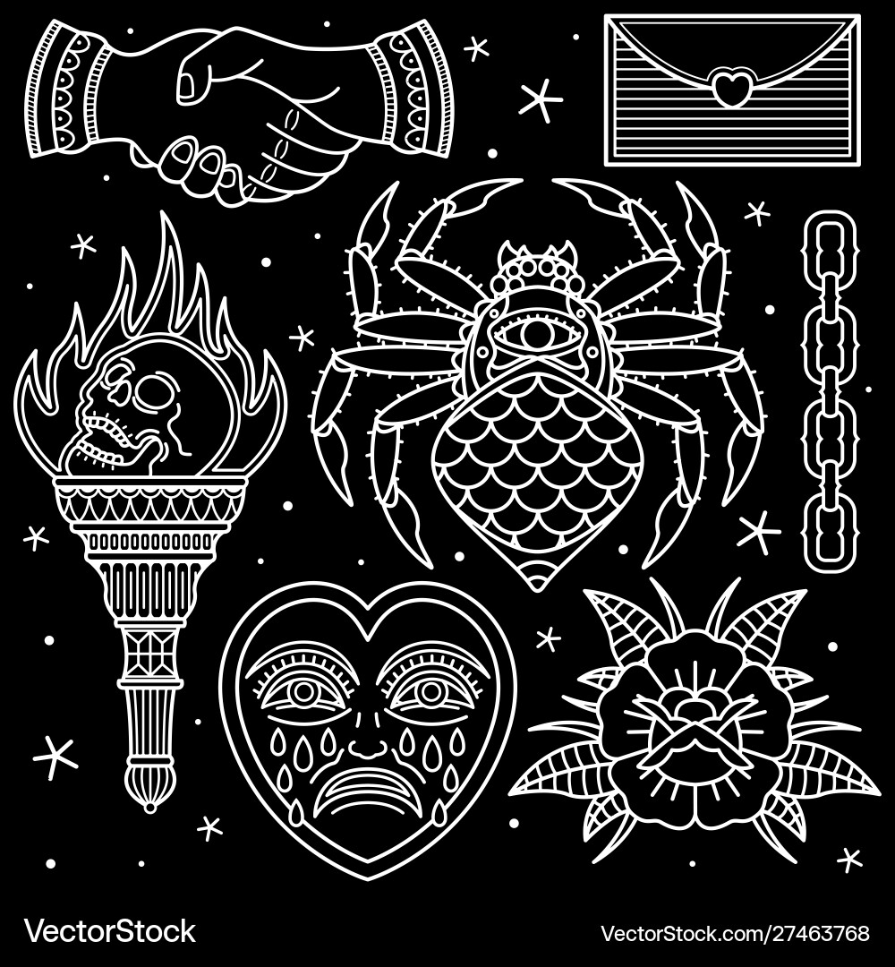 Printset a simple traditional tattoo Royalty Free Vector