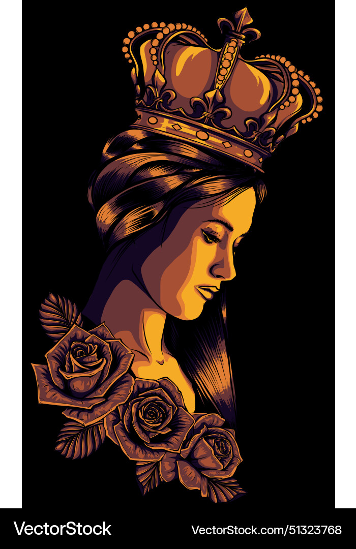 Queen with crown and roses Royalty Free Vector Image