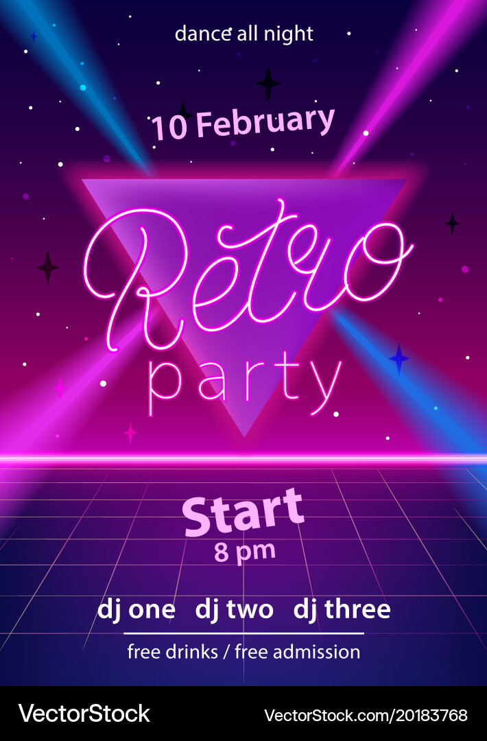 Retro Neon Party Hand Lettering Royalty Free Vector Image