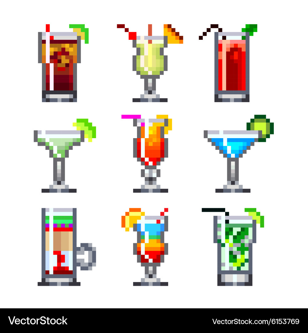 Pixel Cocktails For Games Icons Set Royalty Free Vector