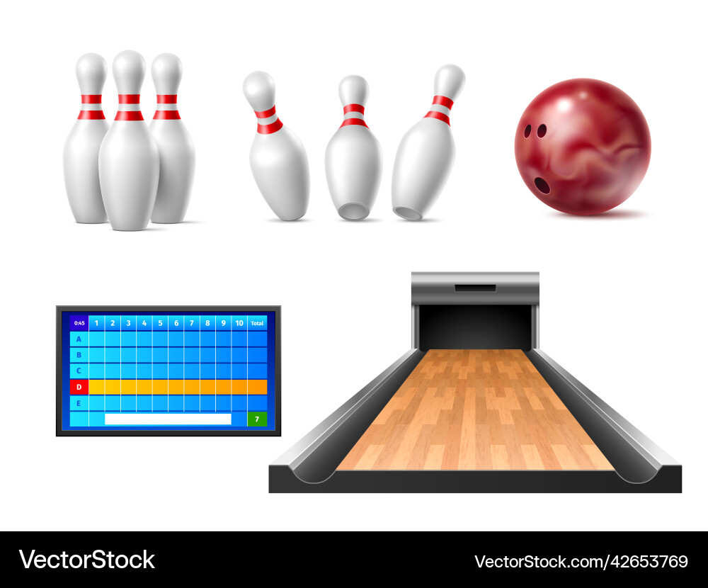 Realistic bowling elements challenge sport game Vector Image