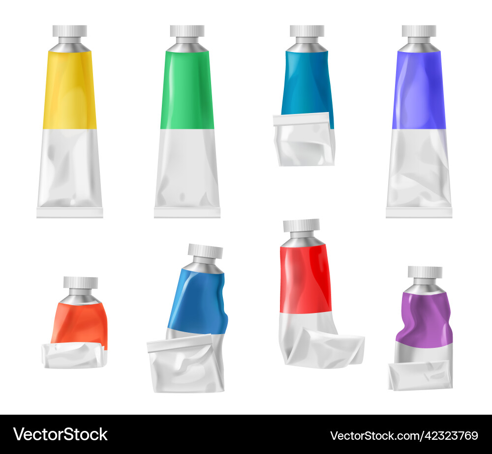 Tube paint realistic set Royalty Free Vector Image