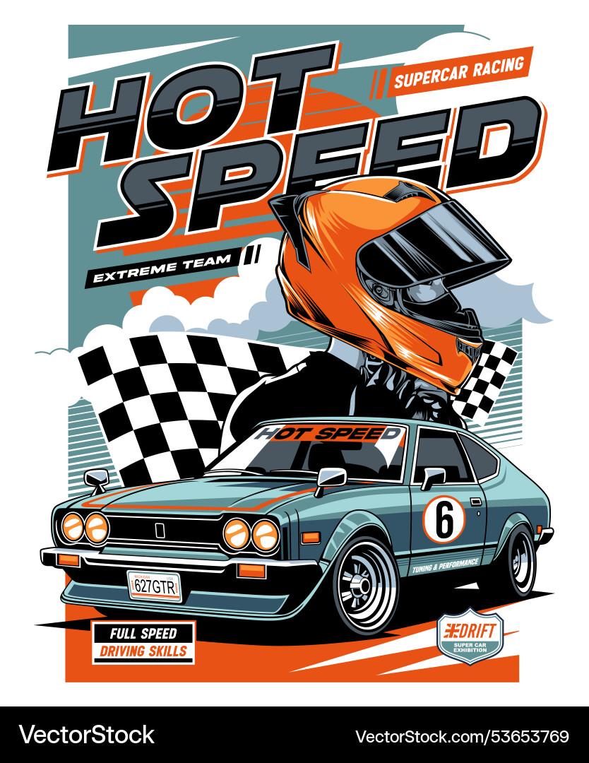Vintage Speed Racing Car Royalty Free Vector Image