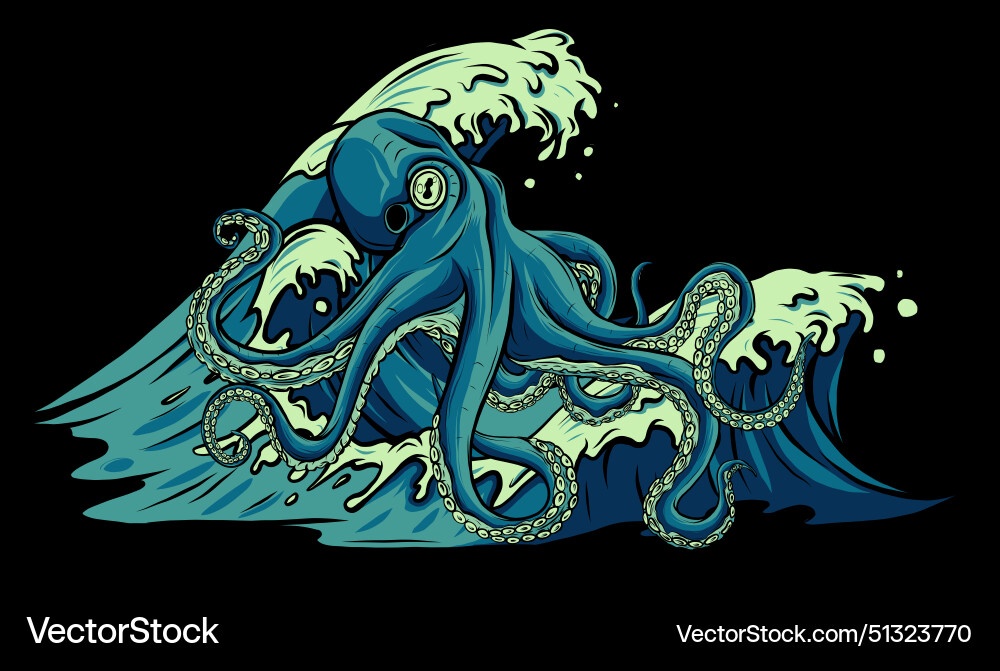A cartoon octopus with sea Royalty Free Vector Image