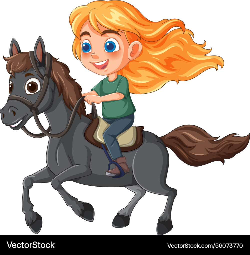 A child happily riding galloping horse Royalty Free Vector