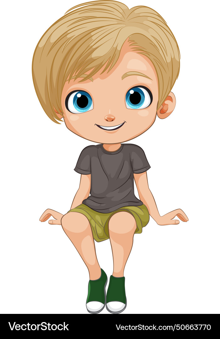 A happy young boy sitting Royalty Free Vector Image