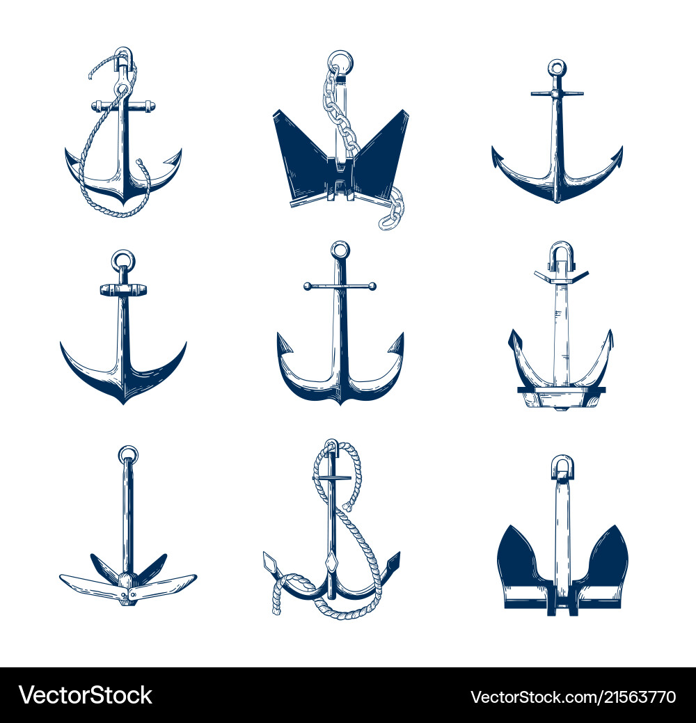Collection of nautical anchors various types Vector Image