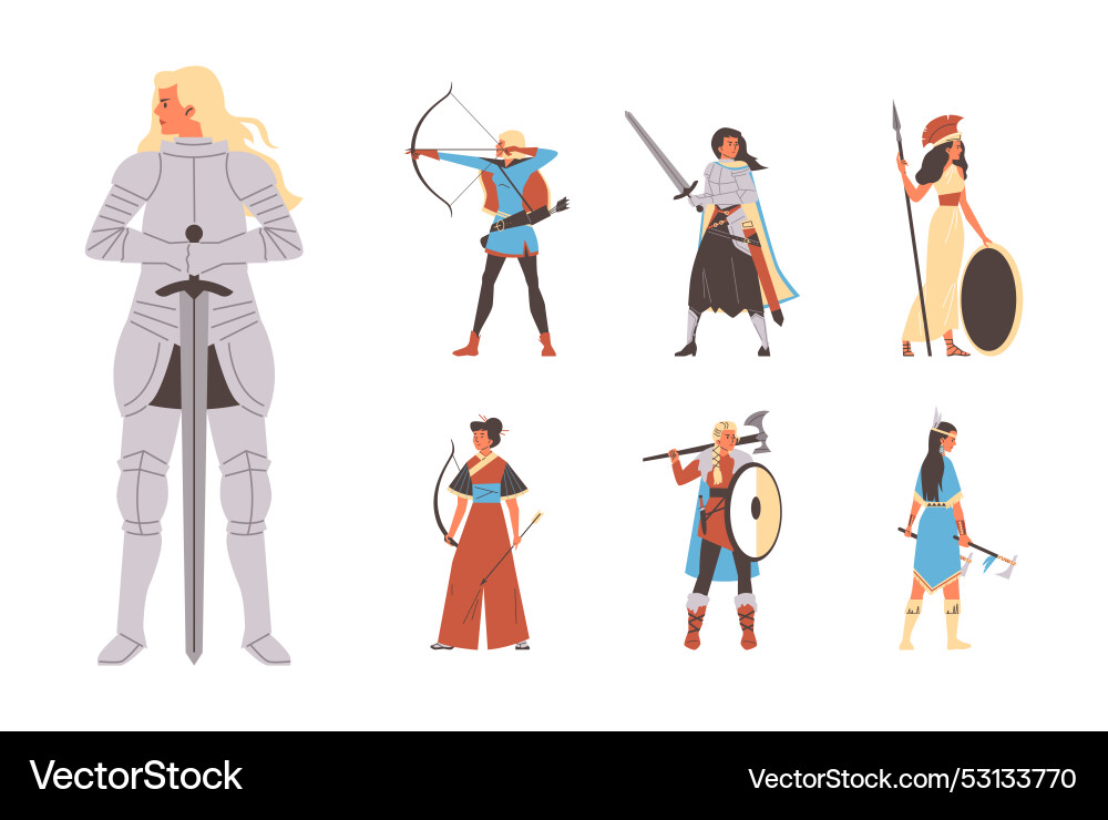 Diverse cultural warrior women set Royalty Free Vector Image
