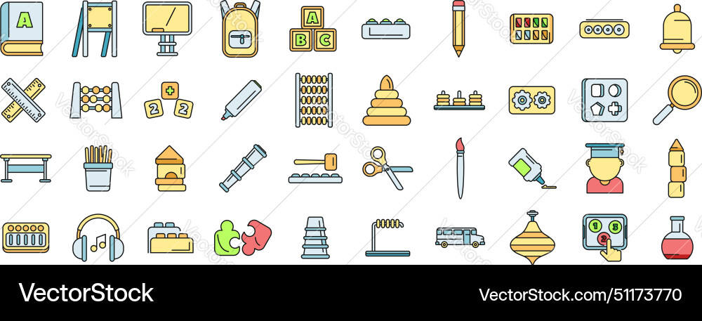 Early educations icons set color line Royalty Free Vector