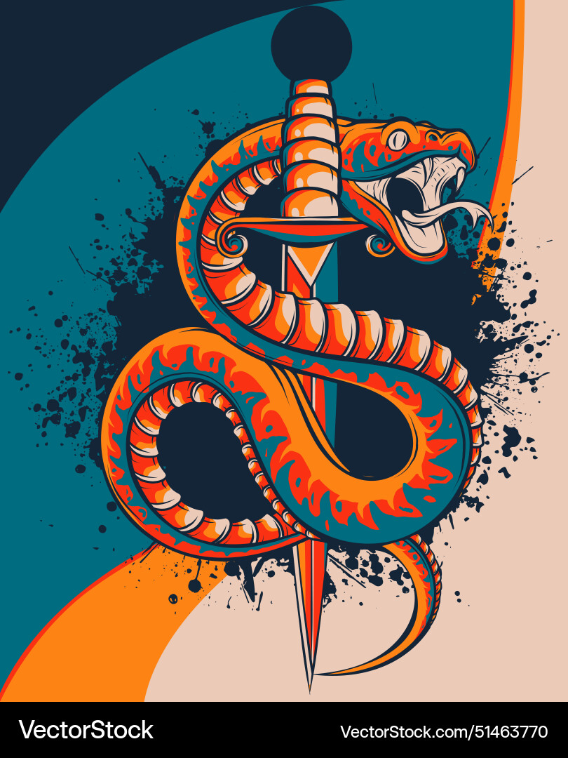 Snake and dagger on white Royalty Free Vector Image