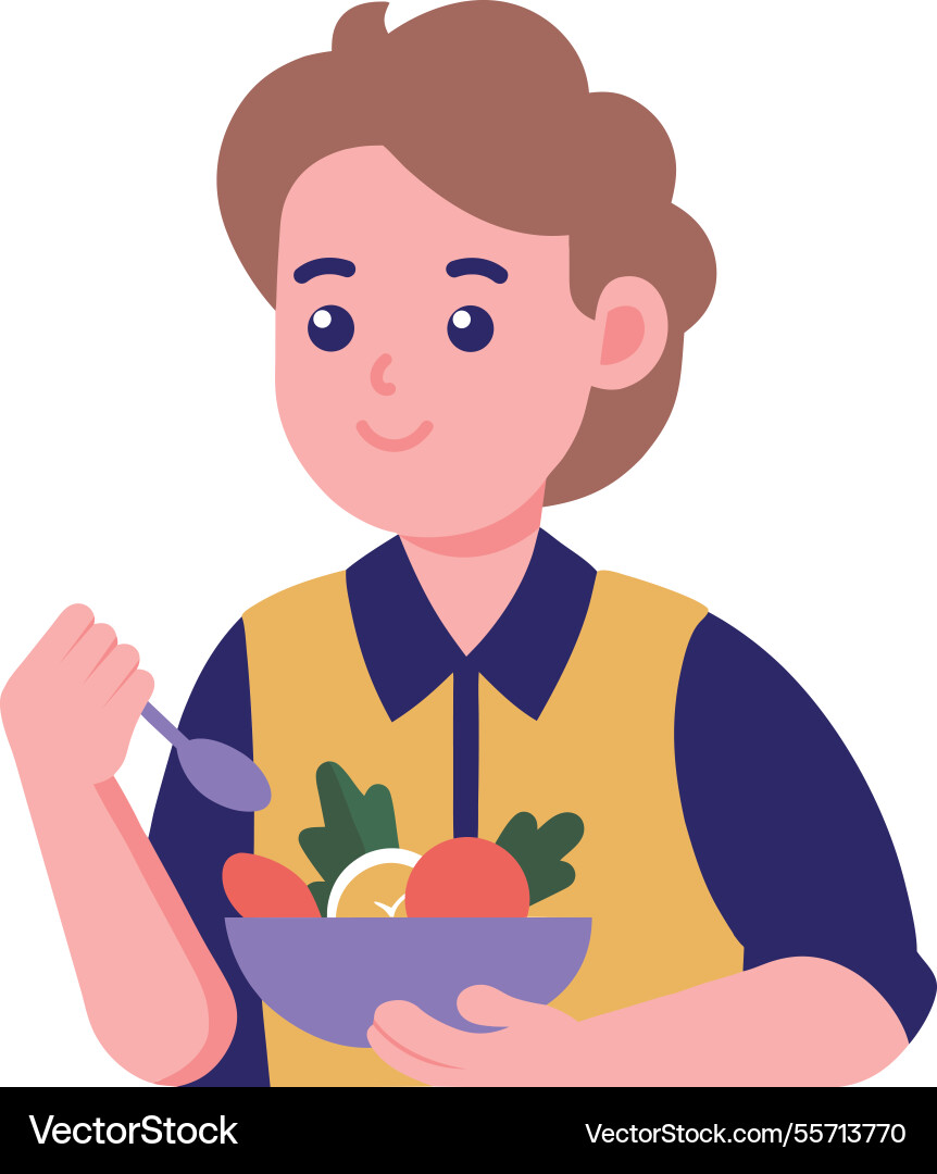 Student eating salad icon Royalty Free Vector Image