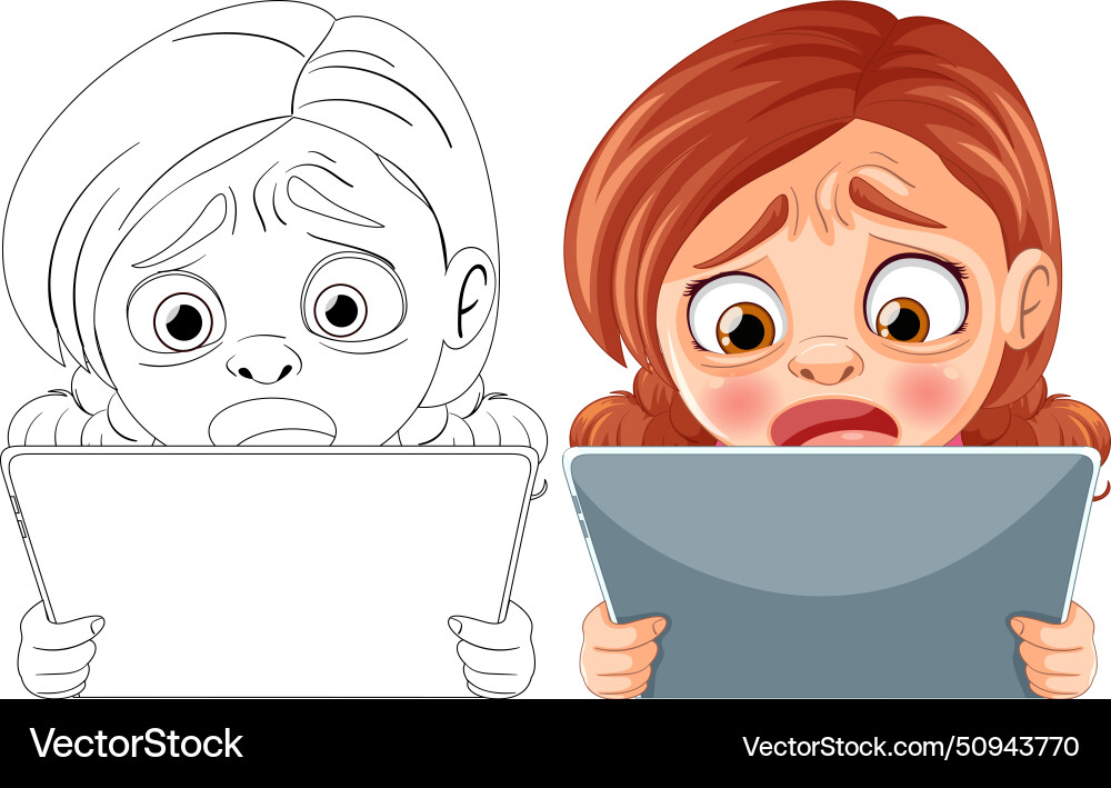 Two cartoon characters reacting with shock Vector Image