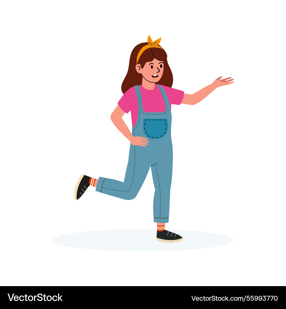 Young girl joyfully running while waving her hand Vector Image