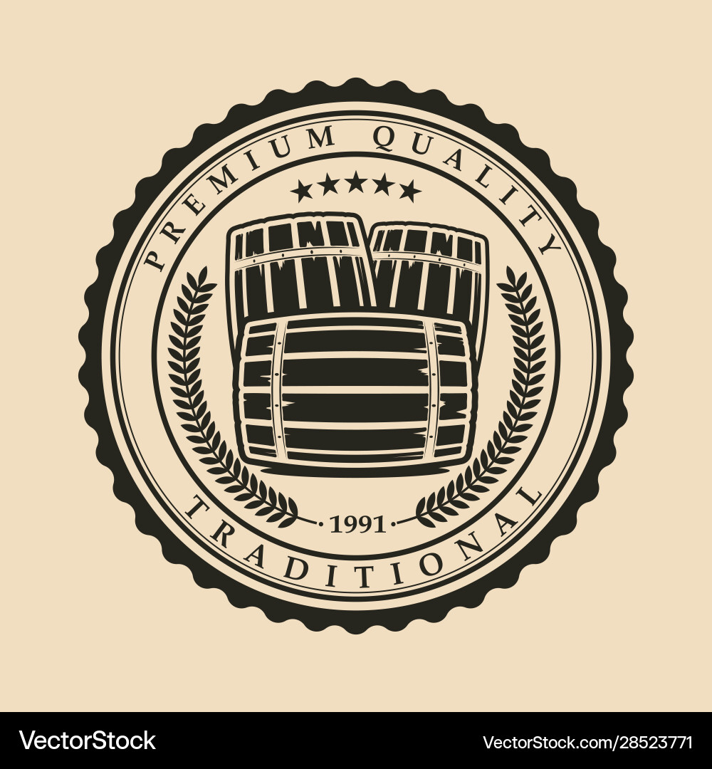 Quality stamp wooden barrel alcohol logos Vector Image