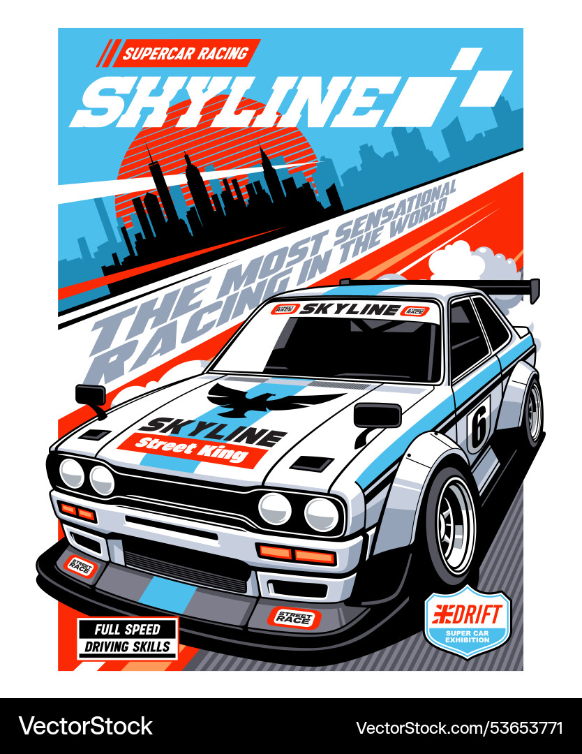 Skyline super car racing Royalty Free Vector Image