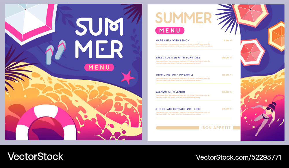 Vintage summer menu design with top view ocean Vector Image