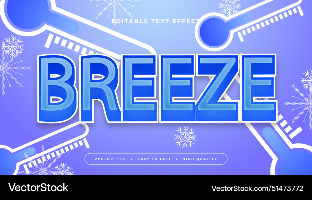 Blue and white breeze 3d editable text effect Vector Image
