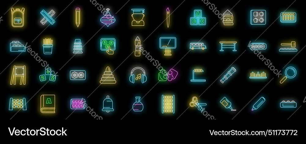 Early educations icons set neon Royalty Free Vector Image