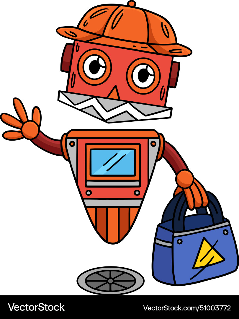 Floating robot with a bag cartoon colored clipart Vector Image