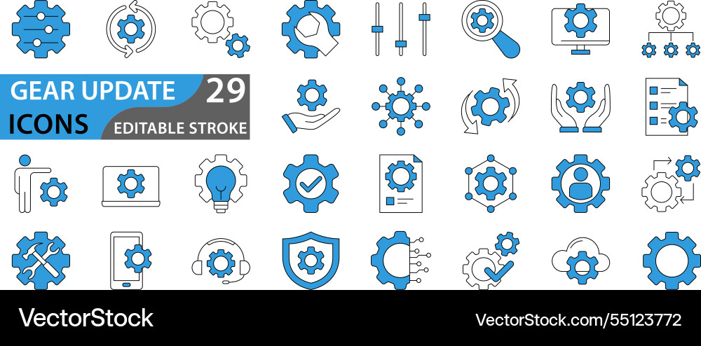 Gear Update Icon Set - Industrial Control Vector Image