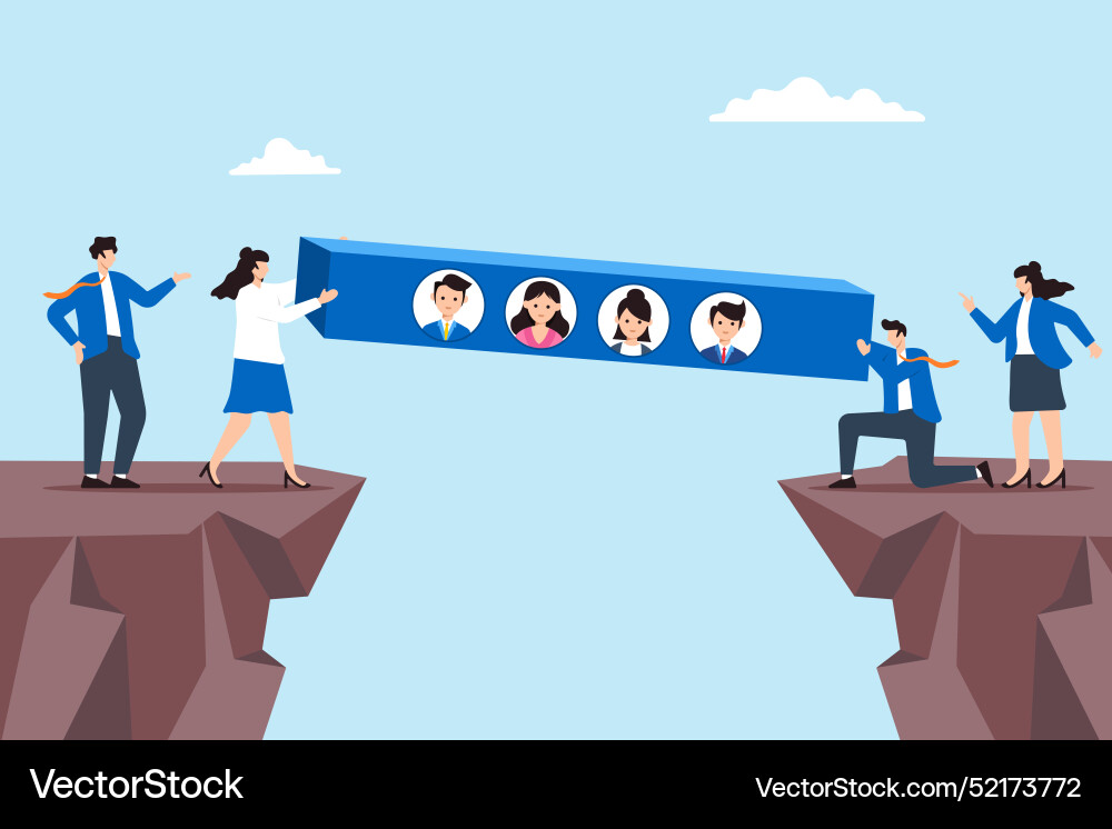 Hr team building bridge with candidate profiles Vector Image