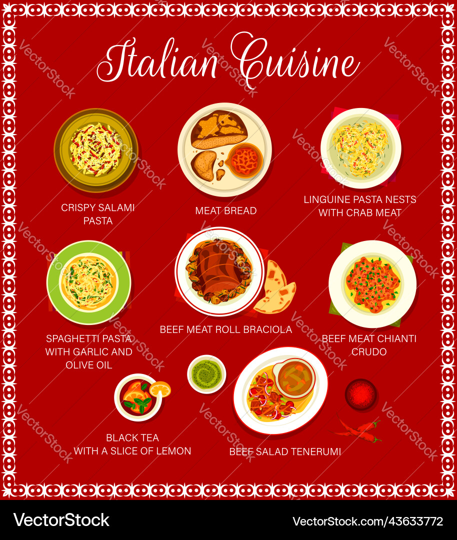 Italian cuisine menu page design template Vector Image