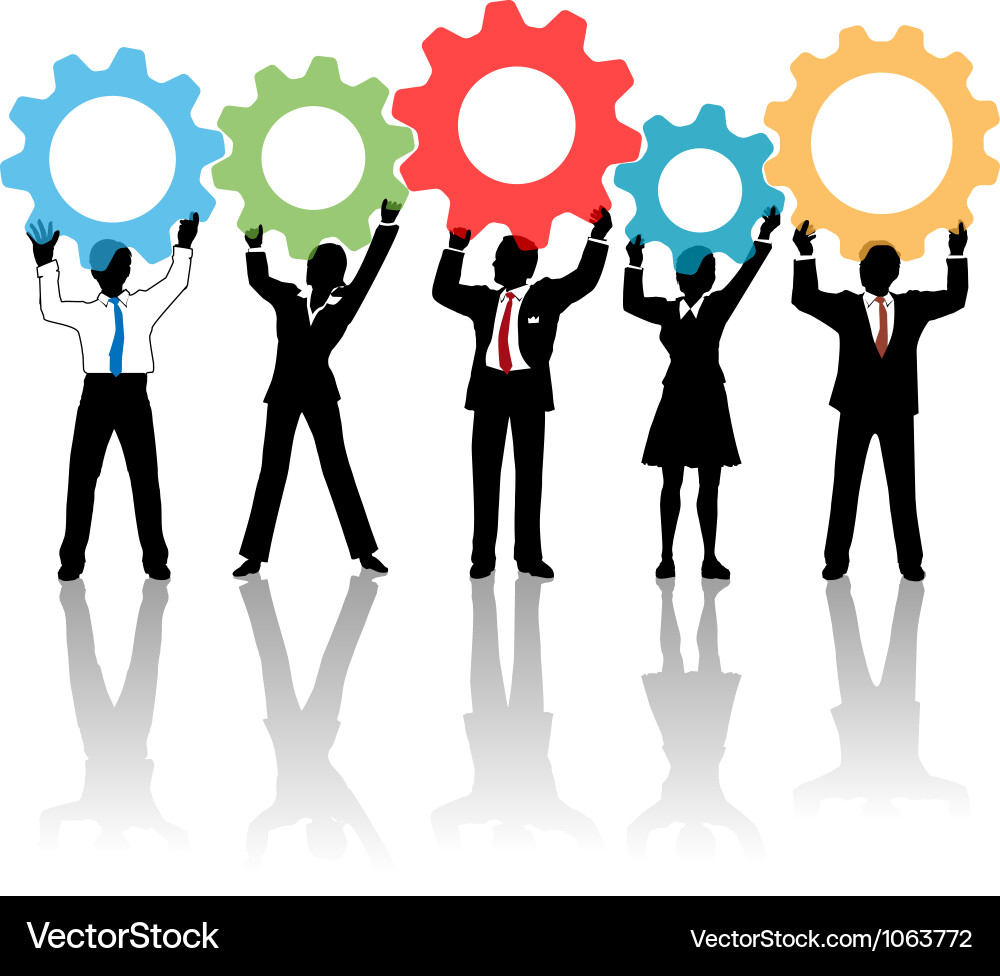 People team up technology solution gears Vector Image