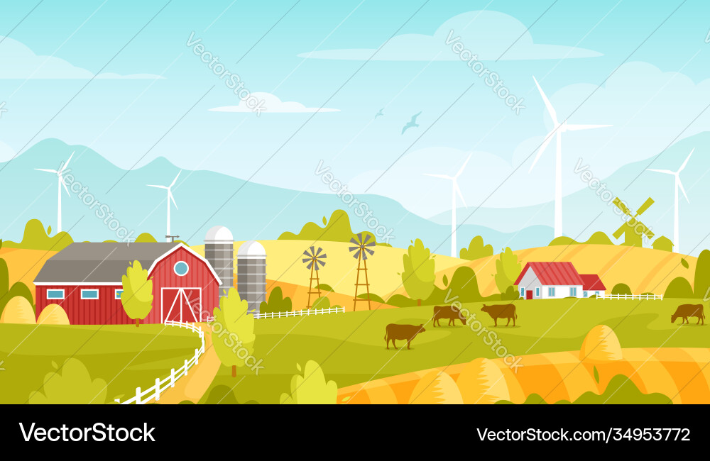 Rural landscape with farm Royalty Free Vector Image