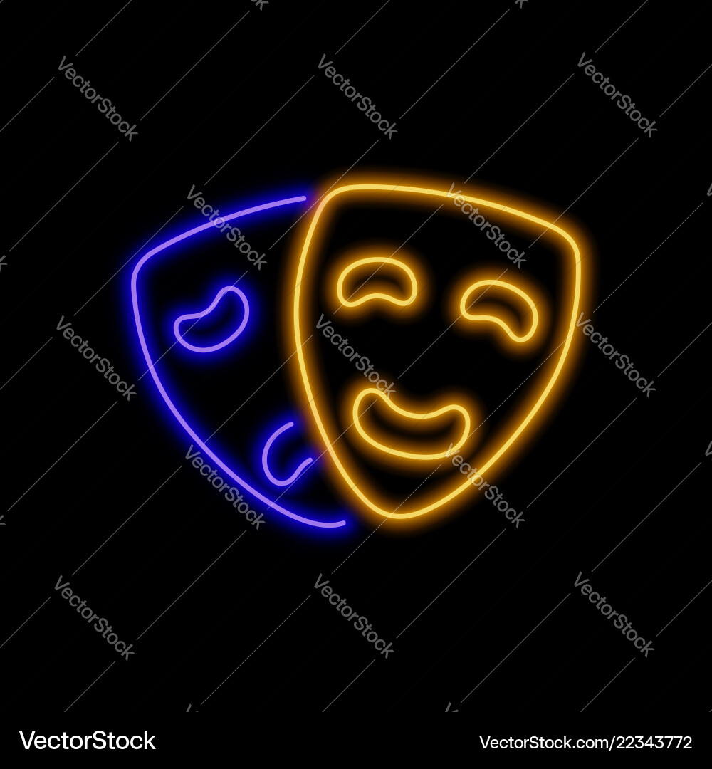 Theater Masks Neon Sign Royalty Free Vector Image