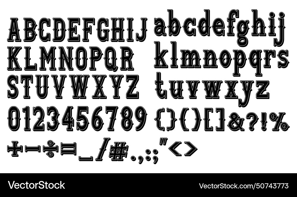 3d western alphabet letters font Royalty Free Vector Image