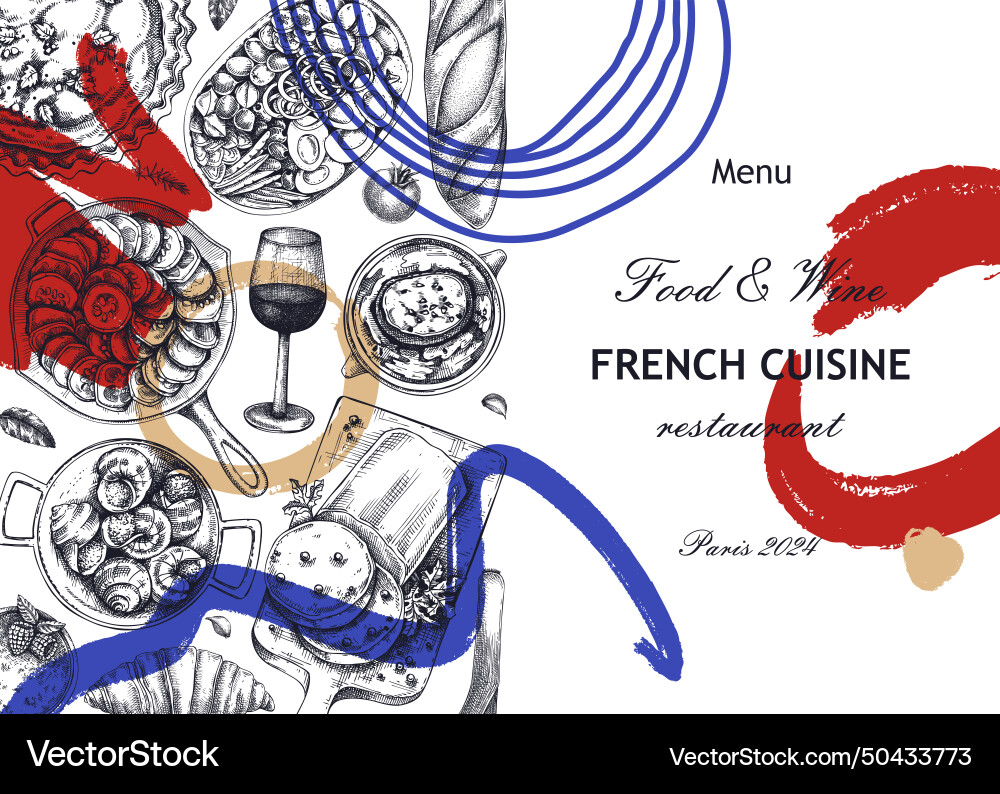 Collage-style french restaurant menu design Vector Image