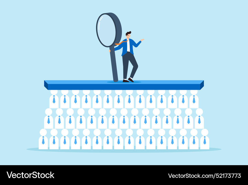 Recruiter holding magnifying glass over talent Vector Image