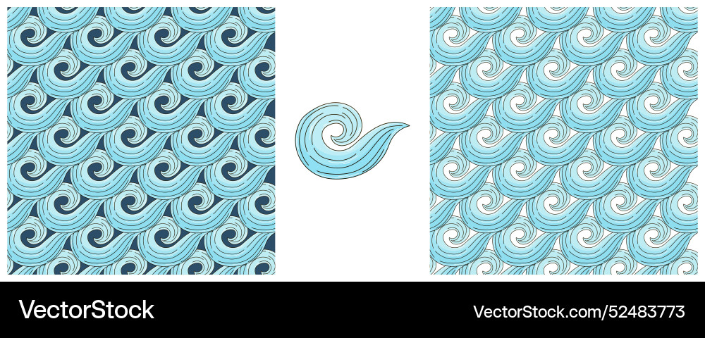 Set creative marine seamless pattern Royalty Free Vector