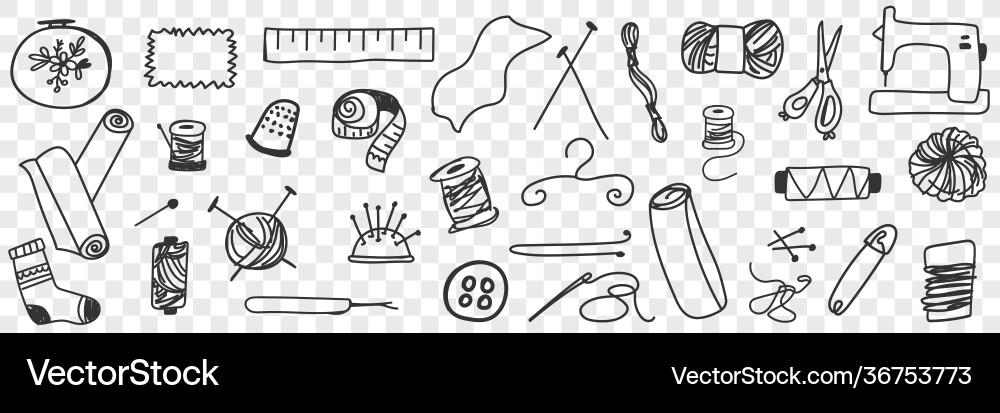 Tools for sewing doodle set Royalty Free Vector Image
