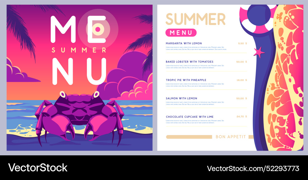 Vintage summer menu design with top view ocean Vector Image