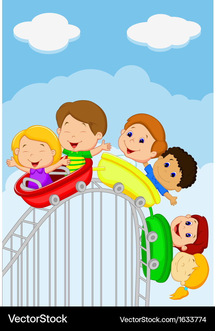 Cartoon Kinder Reiten Achterbahn Lizenzfreies Vektorbild