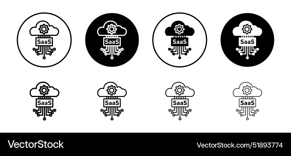 Saas icon set collection outline flat Royalty Free Vector