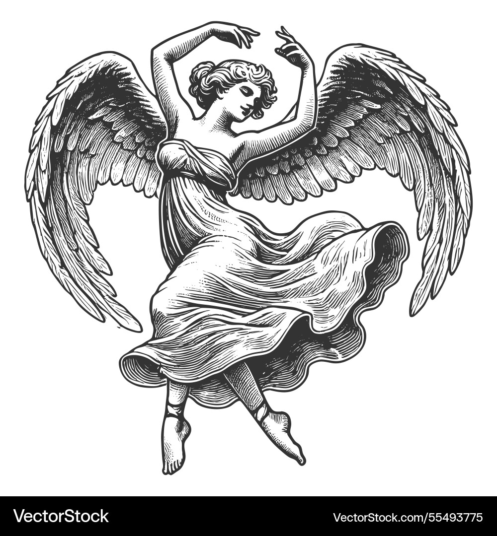 Graceful dancing angel engraving Royalty Free Vector Image
