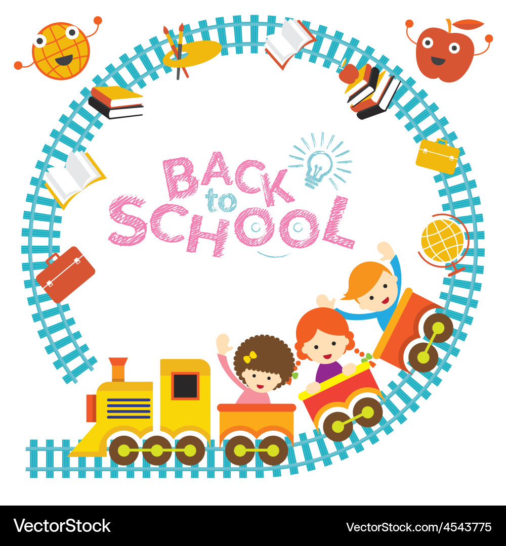 School train kids frame Royalty Free Vector Image