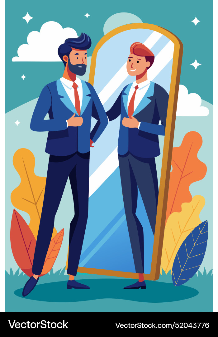 Confident businessman self-reflection Royalty Free Vector