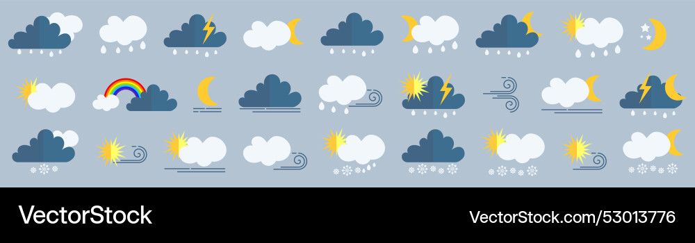 Different weather icon collection set Royalty Free Vector